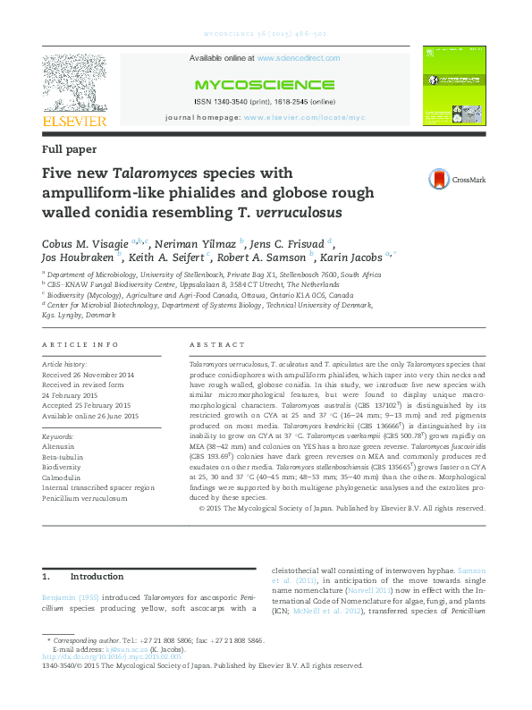 (PDF) Five new Talaromyces species with ampulliform-like phialides and ...