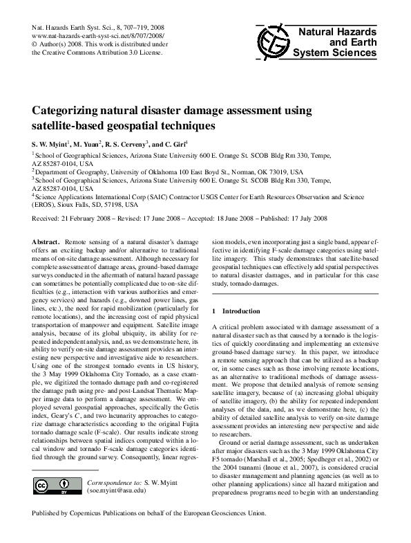 (PDF) Categorizing natural disaster damage assessment using satellite ...