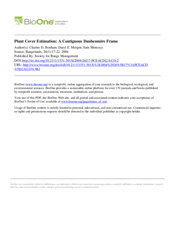 (PDF) Plant Cover Estimation: A Contiguous Daubenmire Frame