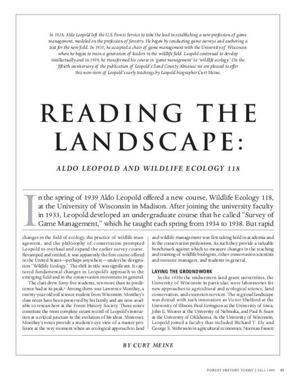 (PDF) “Reading the Landscape: Aldo Leopold and Wildlife Ecology 118.”