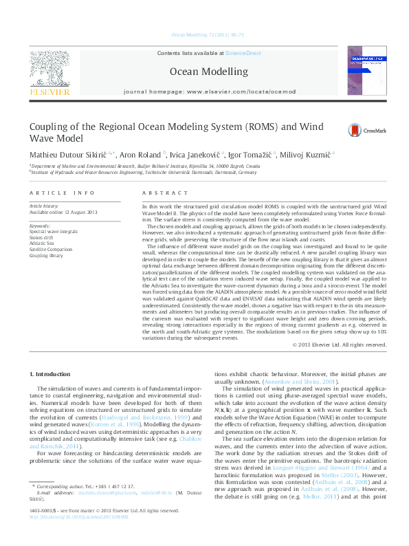 (PDF) Coupling of the Regional Ocean Modeling System (ROMS) and Wind ...