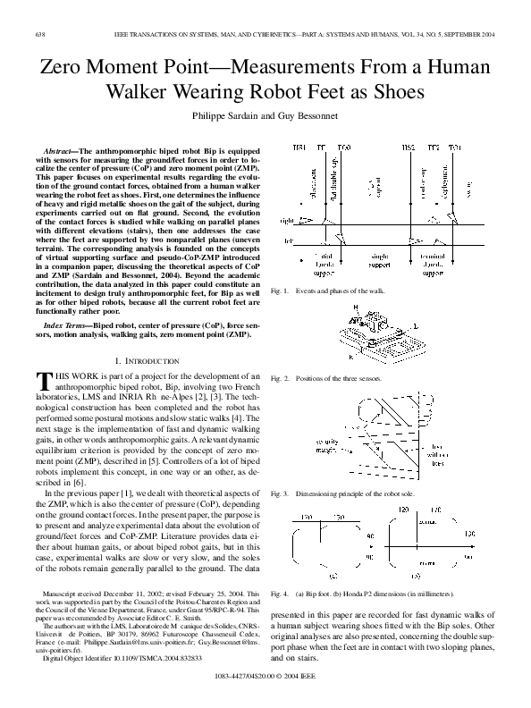(PDF) Zero moment point-measurements from a human walker wearing robot feet as shoes