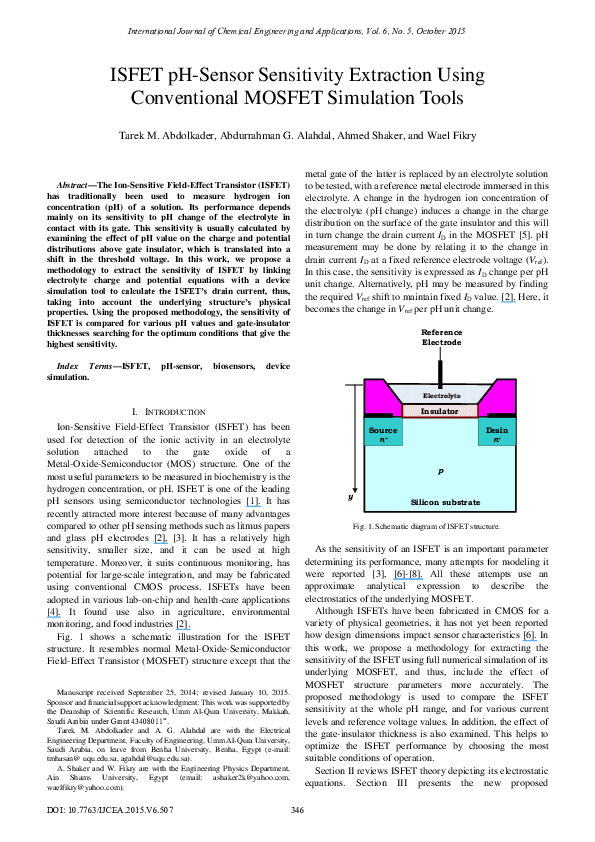 (PDF) ISFET pH-Sensor Sensitivity Extraction Using Conventional MOSFET Simulation Tools