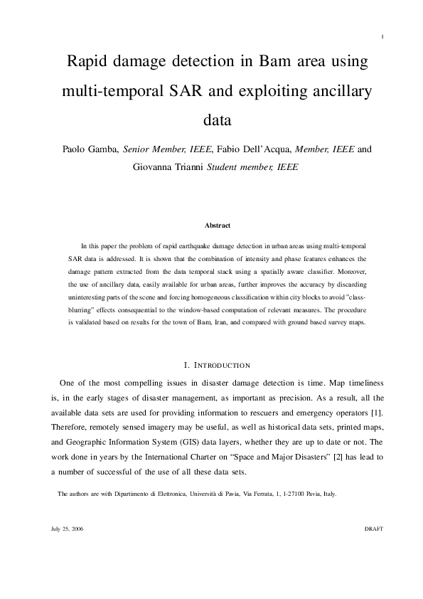 (PDF) Rapid Damage Detection in the Bam Area Using Multitemporal SAR and Exploiting Ancillary ...