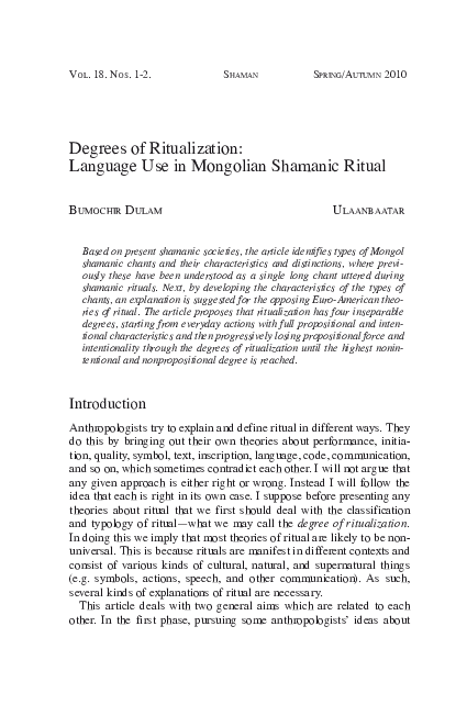 (PDF) Degrees of Ritualization: Language Use in Mongolian Shamanic ...