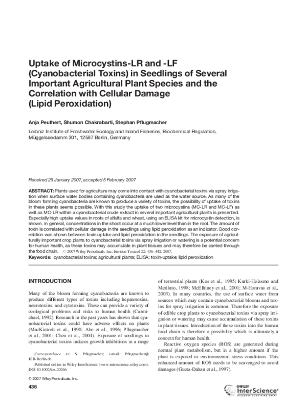 (PDF) Uptake of microcystins-LR and -LF (cyanobacterial toxins) in ...