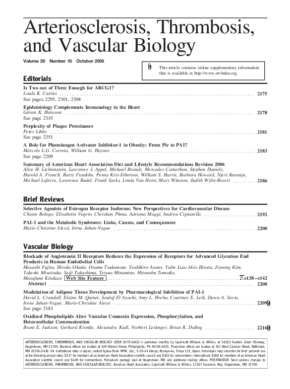 (PDF) Arteriosclerosis, Thrombosis, and Vascular Biology