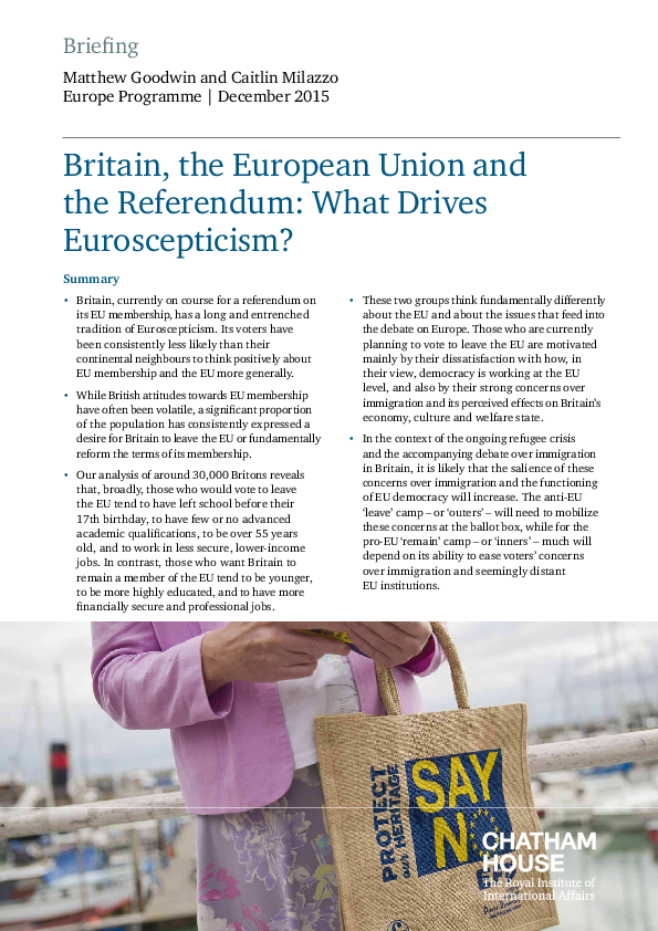 (PDF) Britain, the European Union and the Referendum: What Drives ...