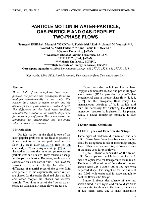 (PDF) PARTICLE MOTION IN WATER-PARTICLE, GAS-PARTICLE AND GAS-DROPLET TWO-PHASE FLOWS