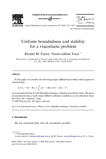 (PDF) Uniform boundedness and stability for a viscoelastic problem
