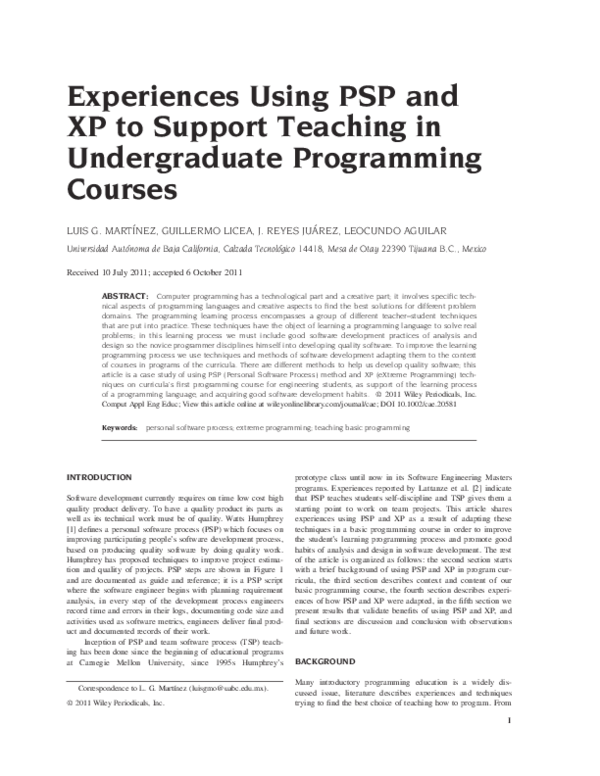 (PDF) Experiences using PSP and XP to support teaching in undergraduate ...