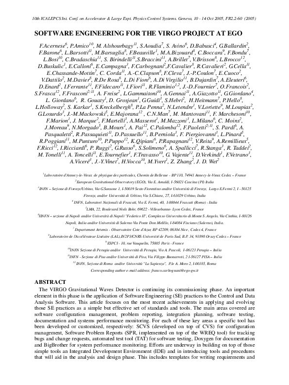 (PDF) Software engineering for the Virgo project at EGO