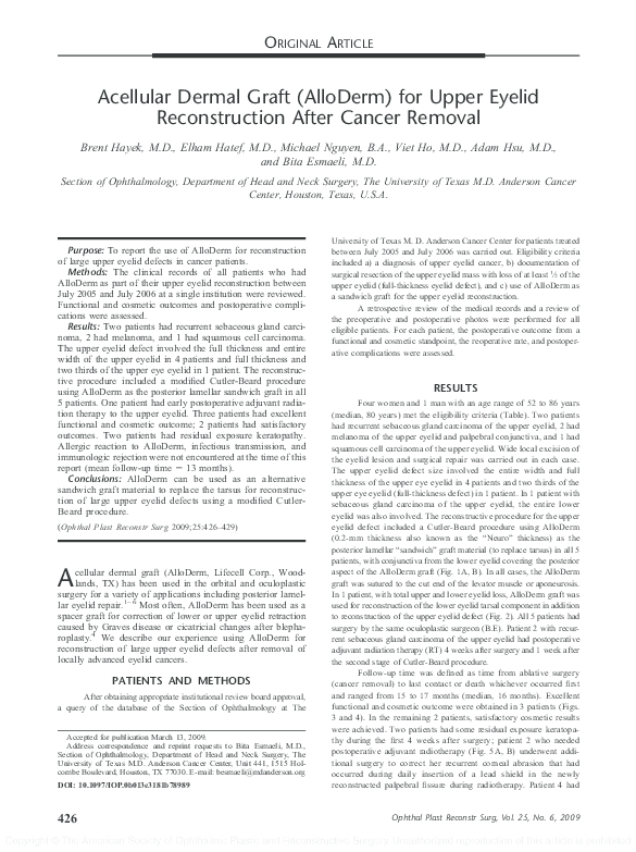 (PDF) Acellular dermal graft (AlloDerm) for upper eyelid reconstruction ...