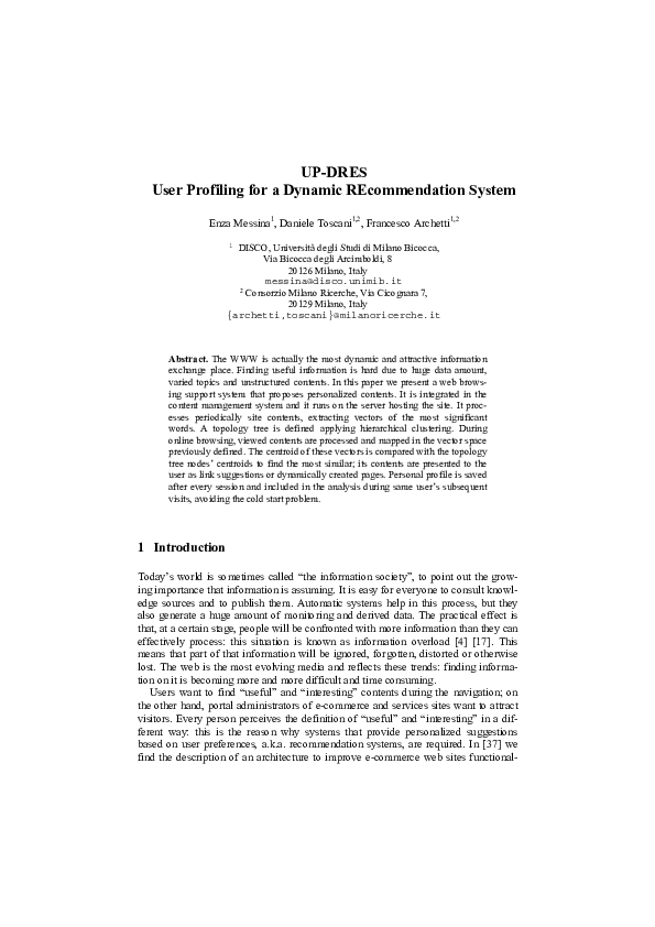 (PDF) UP-DRES User Profiling for a Dynamic REcommendation System