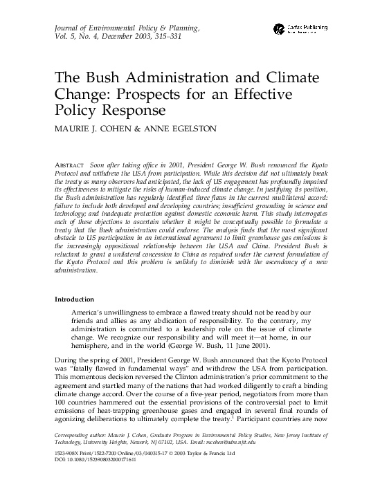 (PDF) 2003: The Bush Administration and Climate Change: Prospects for ...