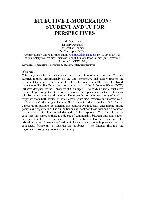 (DOC) EFFECTIVE E-MODERATION: STUDENT AND TUTOR PERSPECTIVES