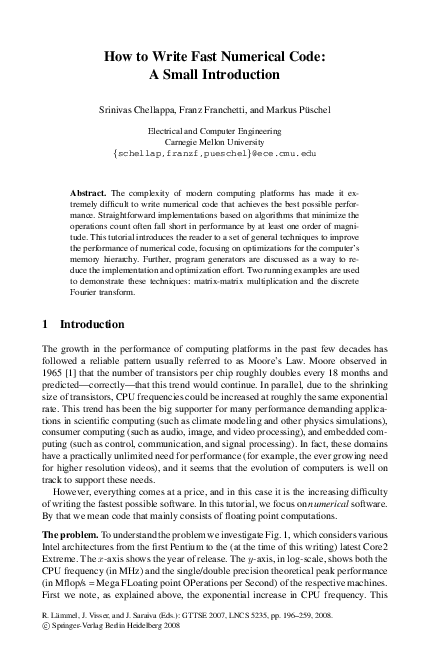 (PDF) How to Write Fast Numerical Code: A Small Introduction