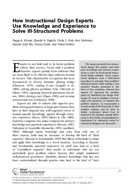 (PDF) How Instructional Design Experts Use Knowledge and Experience to ...
