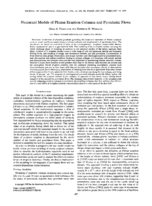 (PDF) Numerical models of Plinian eruption columns and pyroclastic flows