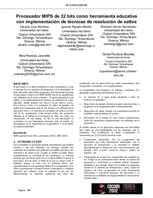 (PDF) Procesador MIPS de 32 bits como herramienta educativa con implementación de técnicas de ...