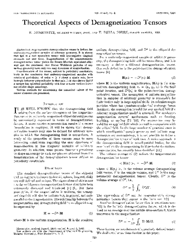 (PDF) Theoretical aspects of demagnetization tensors