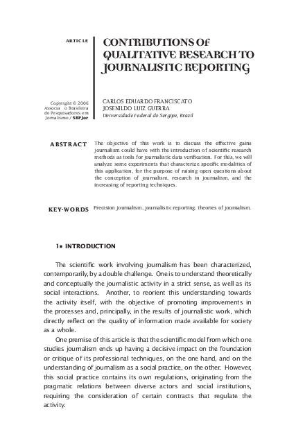 (PDF) Contributions of Qualitative Research to Journalistic Reporting