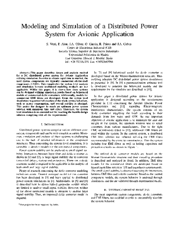Pdf Modeling And Simulation Of A Distributed Power System For Avionic