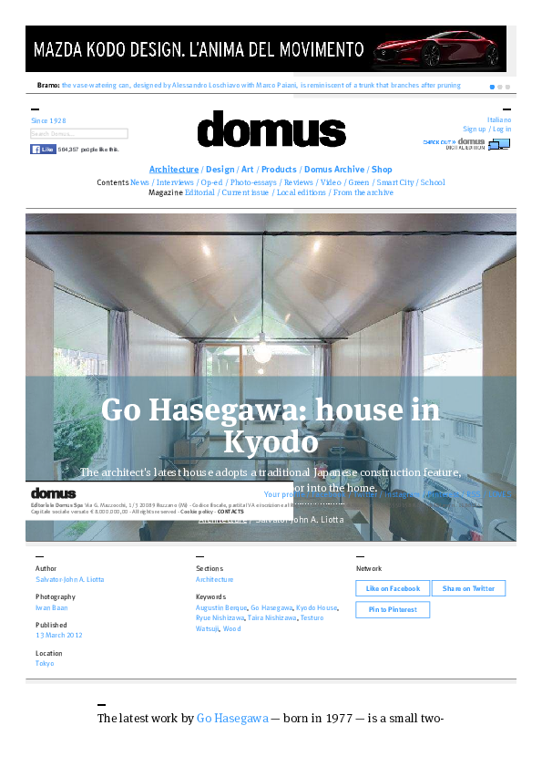 (PDF) Go Hasegawa: House in Kyodo. The architect's latest house adopts ...