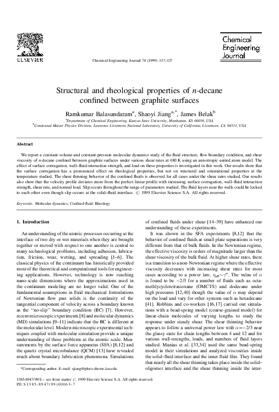 (PDF) Structural and rheological properties of n-decane confined ...