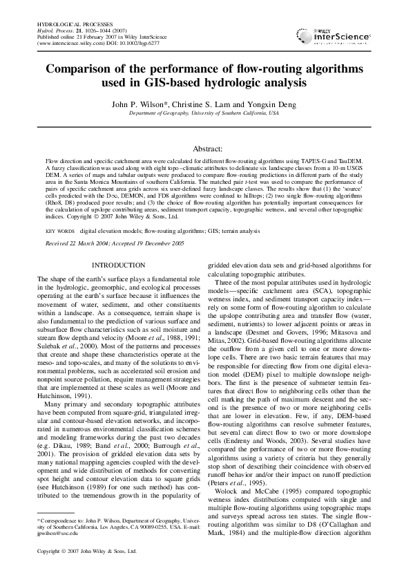 Pdf Comparison Of The Performance Of Flow Routing Algorithms Used In
