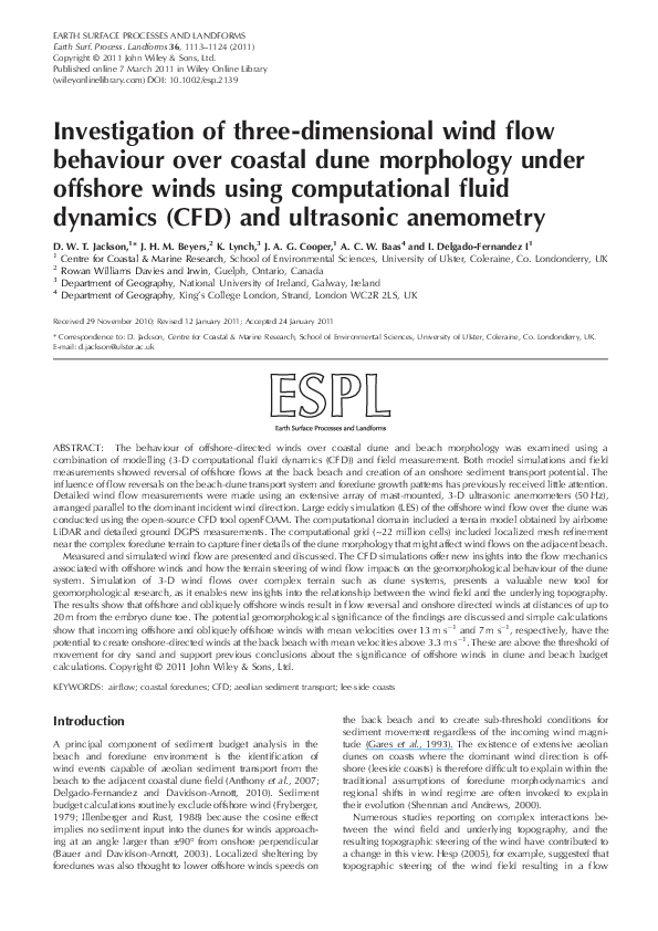 (PDF) Investigation of three-dimensional wind flow behaviour over coastal dune morphology under ...