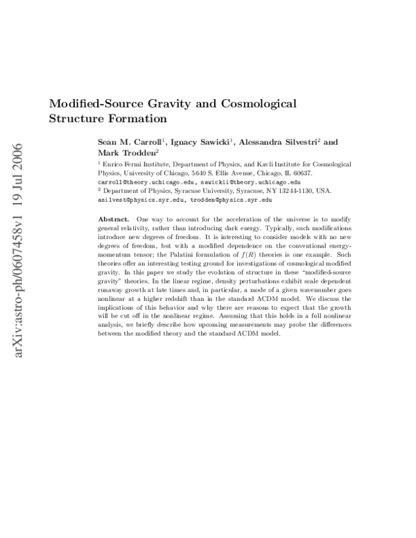 Pdf Modified Source Gravity And Cosmological Structure Formation