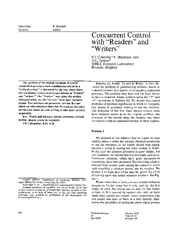 (PDF) Concurrent control with “readers” and “writers”