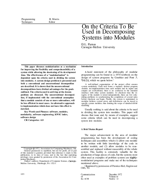 (PDF) On the criteria to be used in decomposing systems into modules
