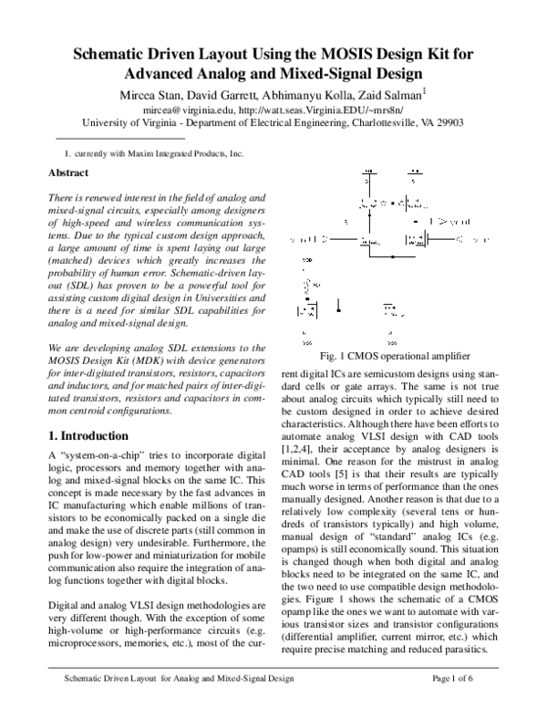 Pdf Schematic Driven Layout Using The Mosis Design Kit For Advanced