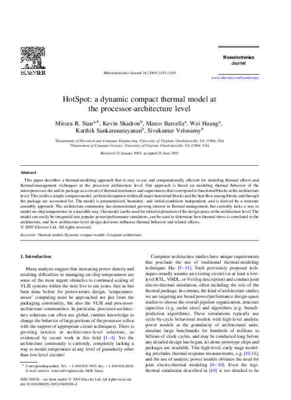 (PDF) HotSpot: a dynamic compact thermal model at the processor-architecture level | Mircea Stan ...