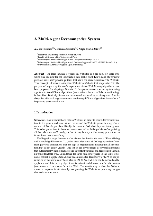 (PDF) A Multi-Agent Recommender System