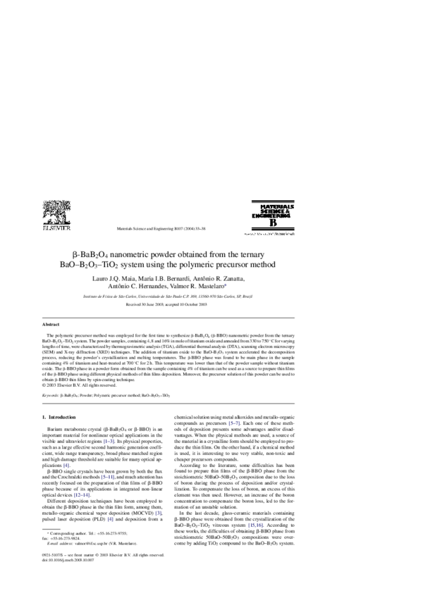 (PDF) BaB 2O 4 nanometric powder obtained from the ternary BaO–B 2O 3 ...