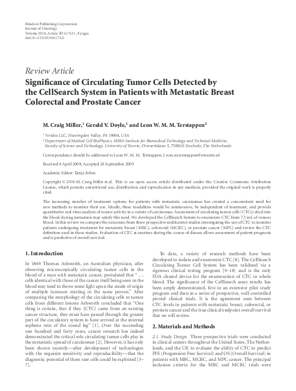(PDF) Significance of Circulating Tumor Cells Detected by the ...