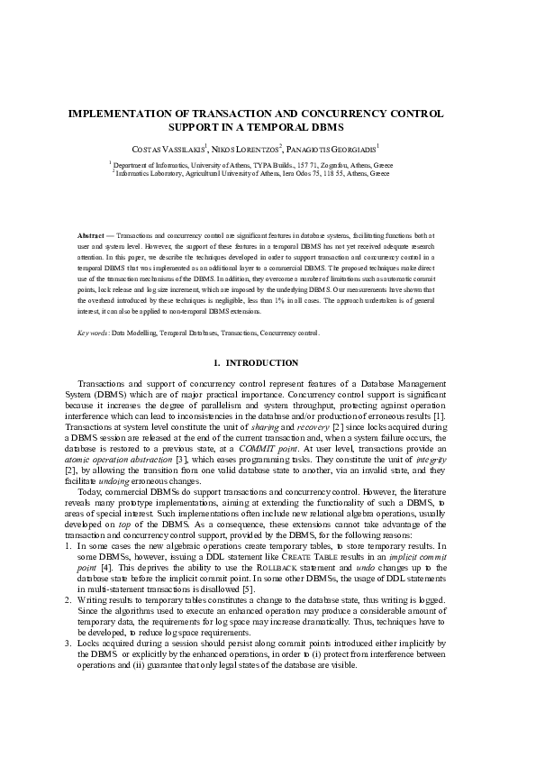 (PDF) Implementation of transaction and concurrency control support in a temporal DBMS