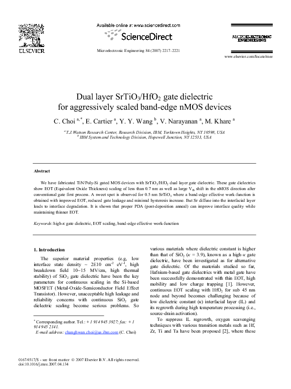 (PDF) Dual layer SrTiO3/HfO2 gate dielectric for aggressively scaled band-edge nMOS devices