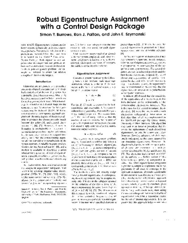 Pdf Robust Eigenstructure Assignment With A Control Design Package
