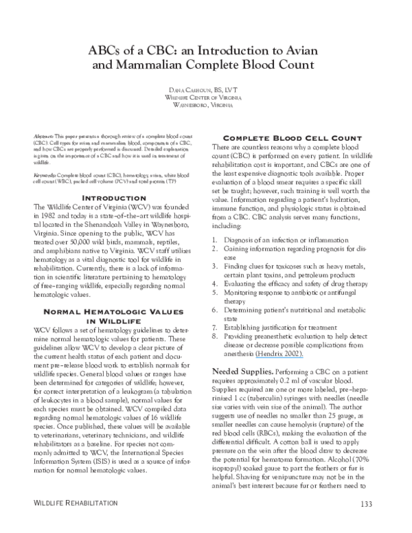 (PDF) ABCs of a CBC: an Introduction to Avian and Mammalian Complete ...