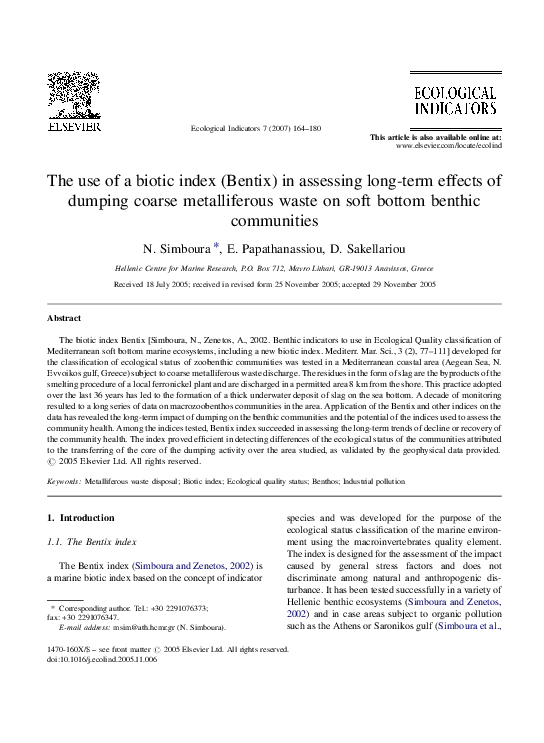 (PDF) The use of a biotic index (Bentix) in assessing long-term effects ...