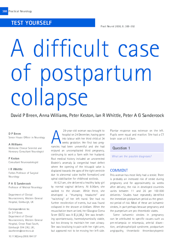 (PDF) A difficult case of postpartum collapse