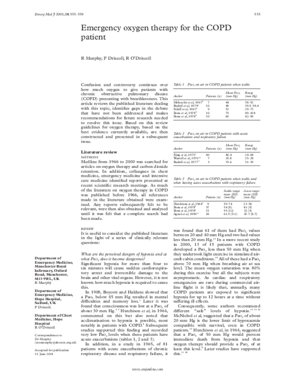 (PDF) Emergency oxygen therapy for the COPD patient