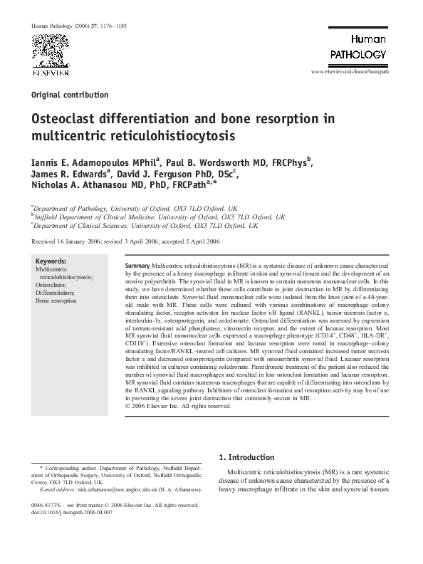 (PDF) Osteoclast differentiation and bone resorption in multicentric ...