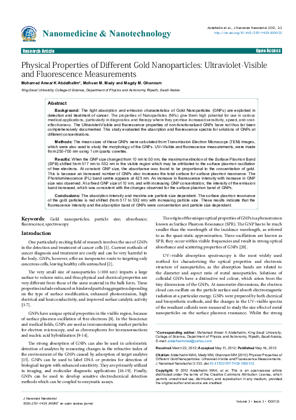 Gold Nanoparticles: Physical Properties – KHLJE