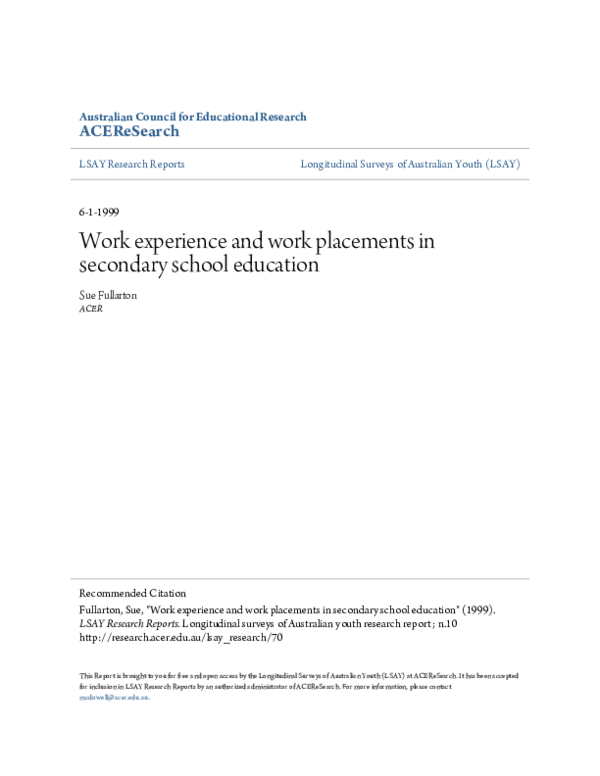 (PDF) Work experience and work placements in secondary school education