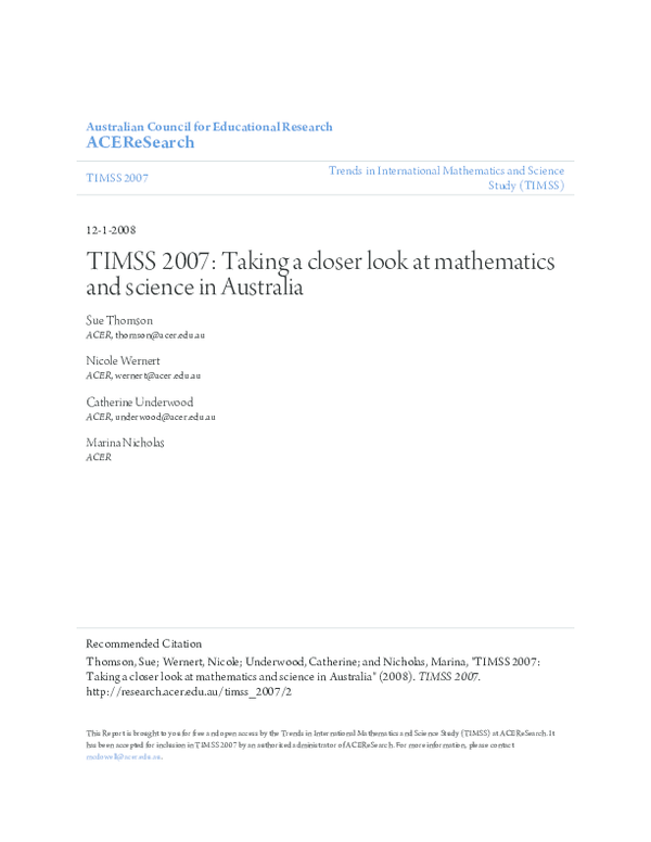 (PDF) TIMSS 2007: Taking a closer look at mathematics and science in ...